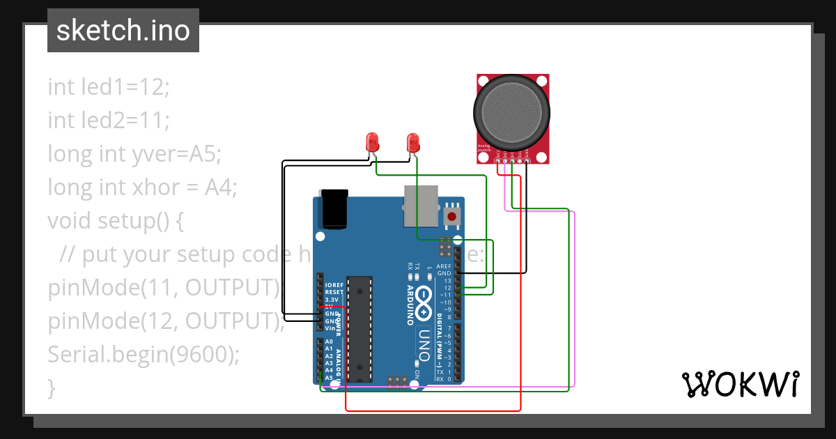 Joystick Ile Iki Led Kontrolü Wokwi Esp32 Stm32 Arduino Simulator 