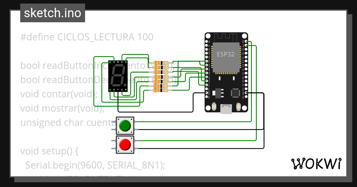 EJERCICIO N°4 CONTEO DISPLAY FIRMADO - Wokwi ESP32, STM32, Arduino Simulator