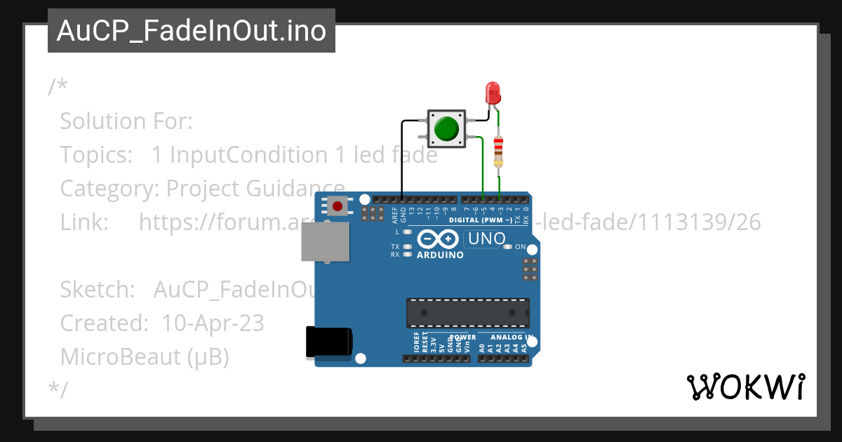 Arduino Forum - 1 button 1 led fade - Wokwi ESP32, STM32, Arduino Simulator