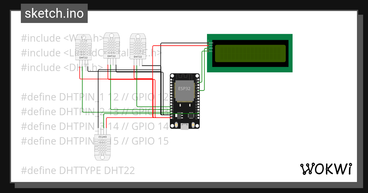 四個節點温濕度監測 - Wokwi ESP32, STM32, Arduino Simulator