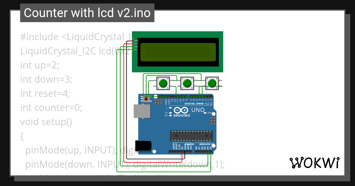 Counter with lcd v2 - Wokwi ESP32, STM32, Arduino Simulator