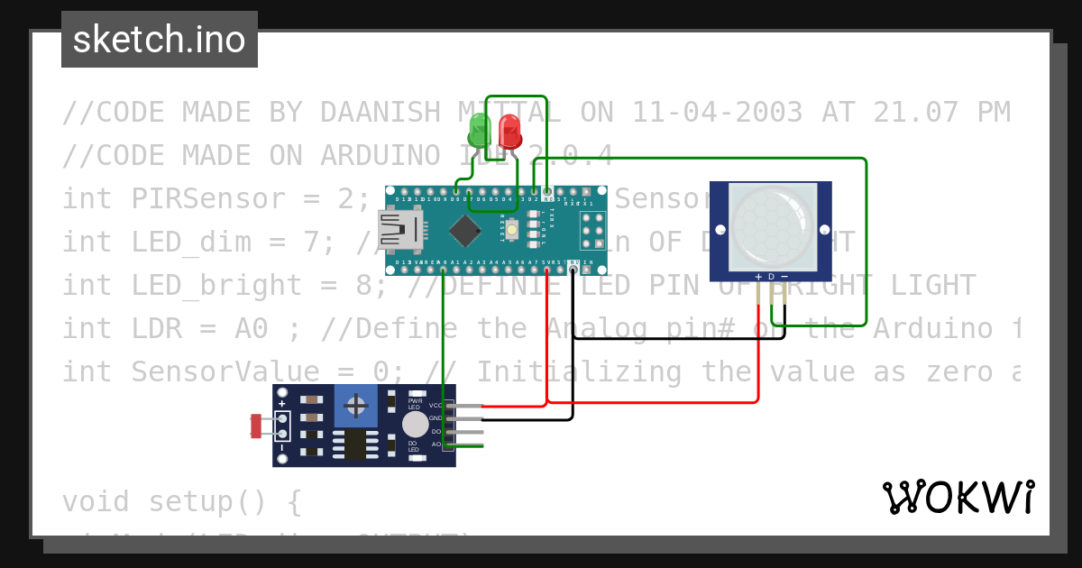 Motion Controlled Light Wokwi Esp32 Stm32 Arduino Simulator