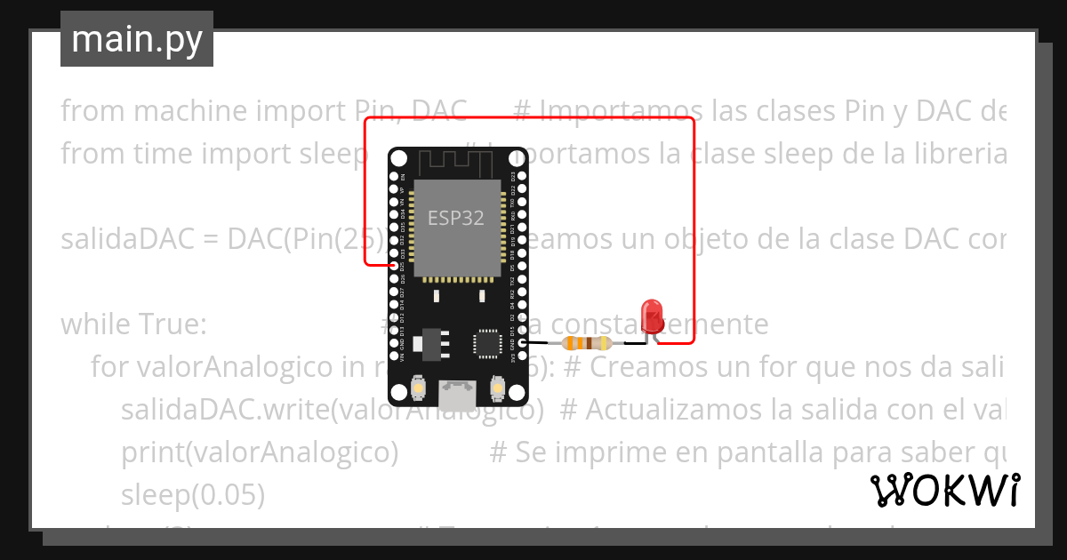 DAC convertidor digi a ana - Wokwi ESP32, STM32, Arduino Simulator