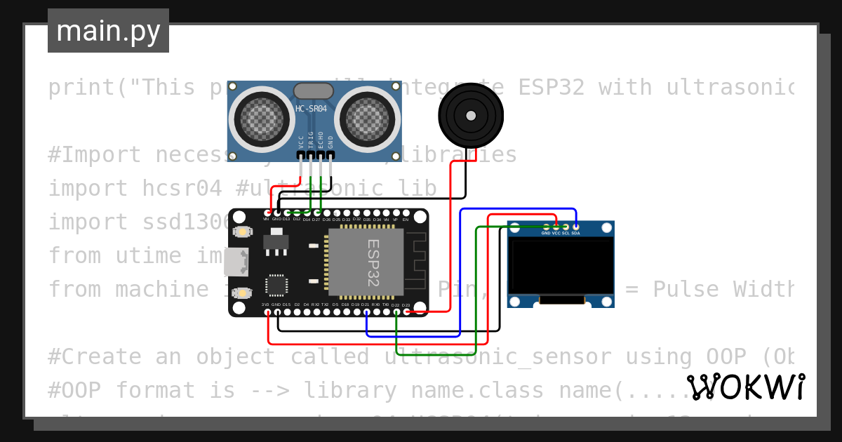 Esp32 Ultrasonic Oled Buzzer Copy Wokwi Esp32 Stm32 Arduino Simulator