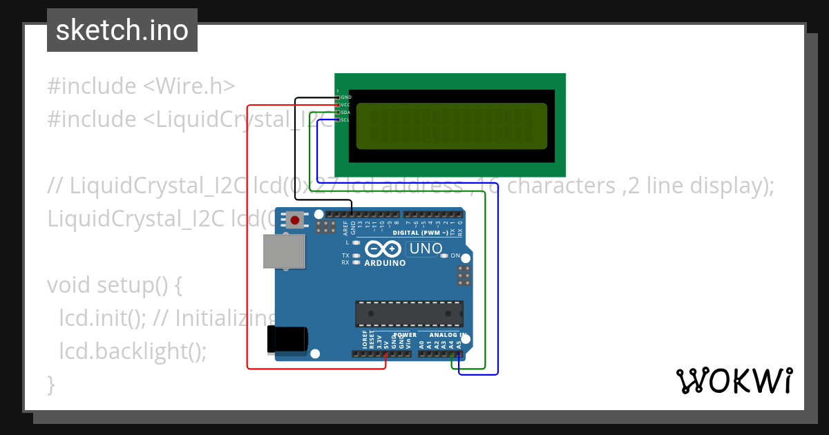 49 LCD display with I2C Communication using Arduino - Wokwi ESP32, STM32, Arduino Simulator