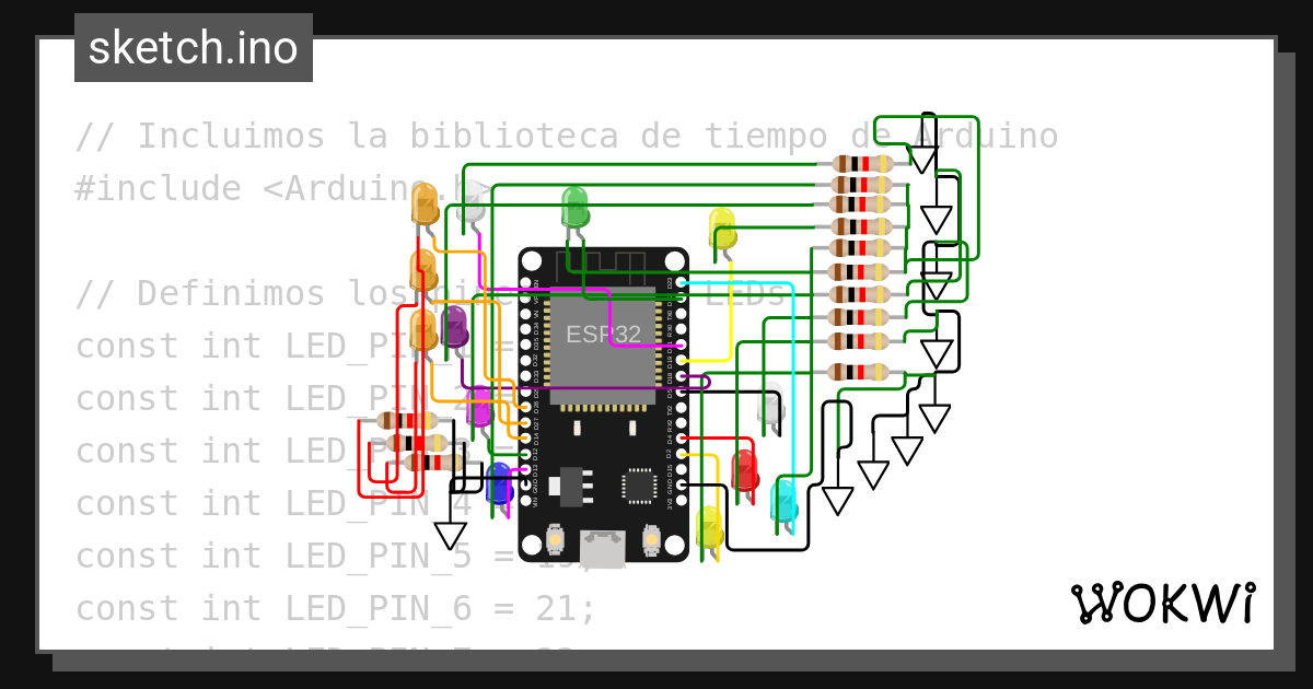 Bombillas Led En Escalera Wokwi Esp32 Stm32 Arduino Simulator