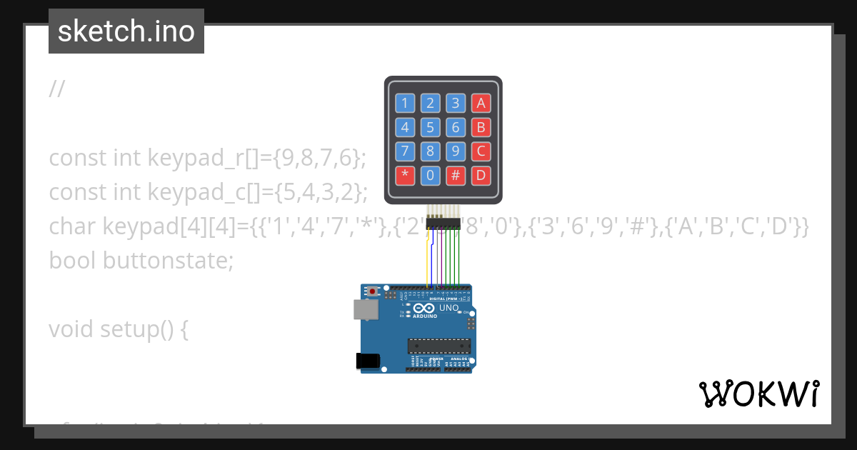 鍵盤掃描ex1讀取矩陣按鈕值迴圈 Wokwi Esp32 Stm32 Arduino Simulator 