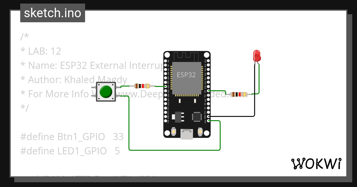 interrupts example - Wokwi ESP32, STM32, Arduino Simulator