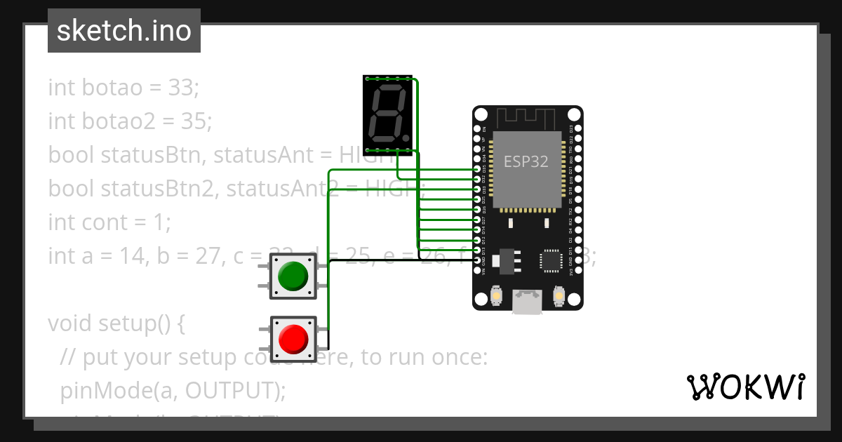 7 seg C botao - Wokwi ESP32, STM32, Arduino Simulator