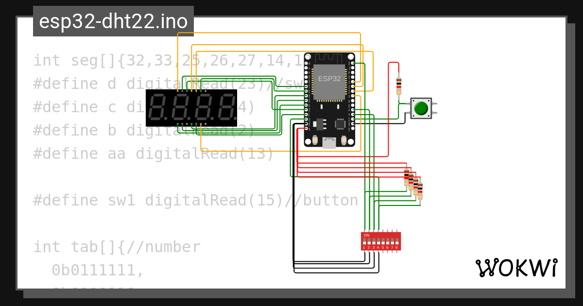 Esp32 4bits Led 按鈕8pin開關 Wokwi Esp32 Stm32 Arduino Simulator