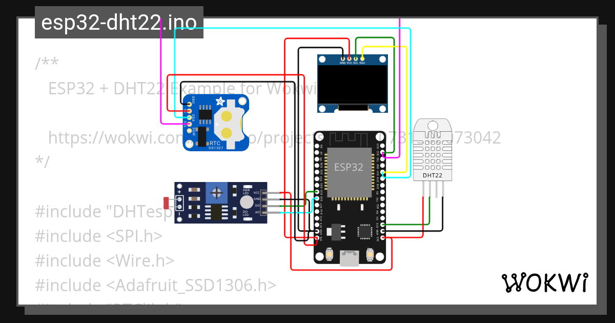 esp32-dht22-Oled-RTC1307.ino - Wokwi ESP32, STM32, Arduino Simulator