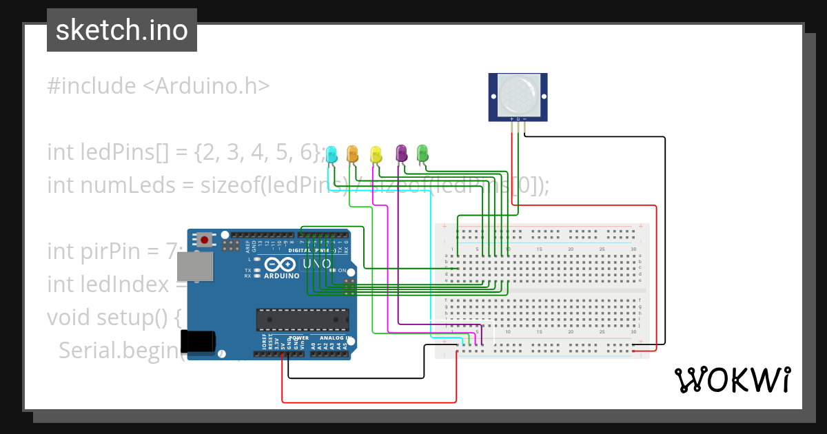 Pir Sensörü Ile Bir Dizi Led Yakma Wokwi Esp32 Stm32 Arduino Simulator