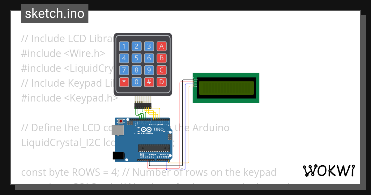 54 Keypad print numbers and alphabets on LCD 16*2 I2C Display using Arduino - Wokwi ESP32, STM32 ...