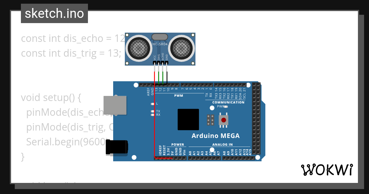 afstand demo - Wokwi ESP32, STM32, Arduino Simulator