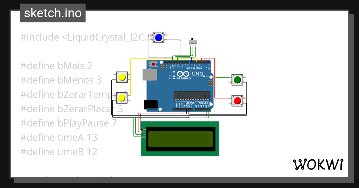 Placar com cronômetro e botões - Wokwi ESP32, STM32, Arduino Simulator