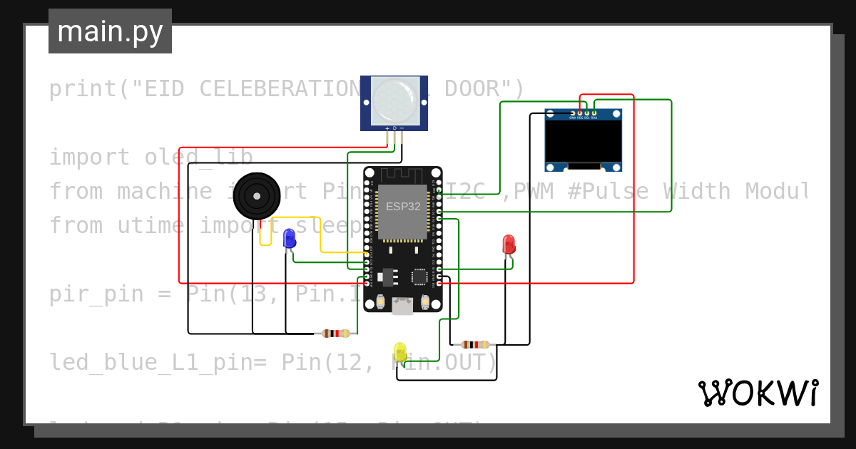 Eid Led Oled Motion Door Wokwi Esp32 Stm32 Arduino Simulator