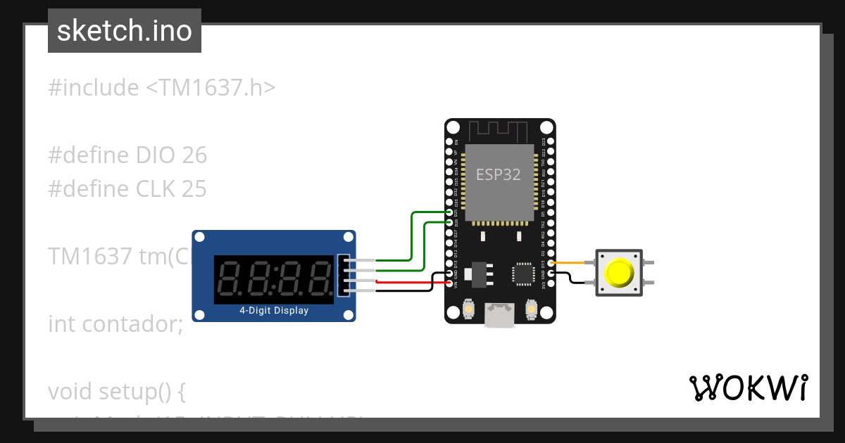 prueba_esp32 TM1637 - 2 - Wokwi ESP32, STM32, Arduino Simulator