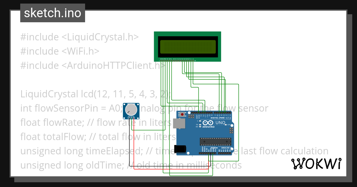 Water flow meter - Wokwi ESP32, STM32, Arduino Simulator
