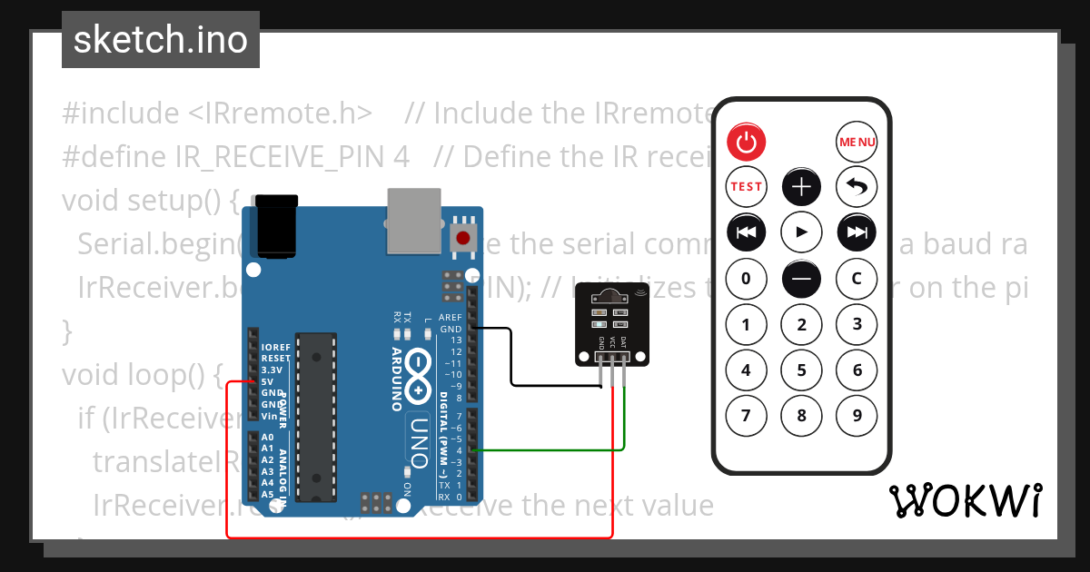 59 IRremote, IRreceiver with serial monitor to display specific button working - Wokwi ESP32 ...