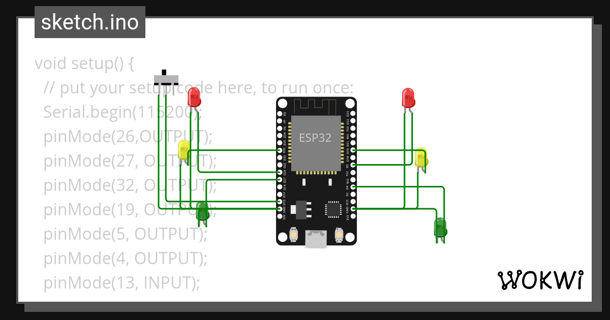 traffic signal with swtich - Wokwi ESP32, STM32, Arduino Simulator