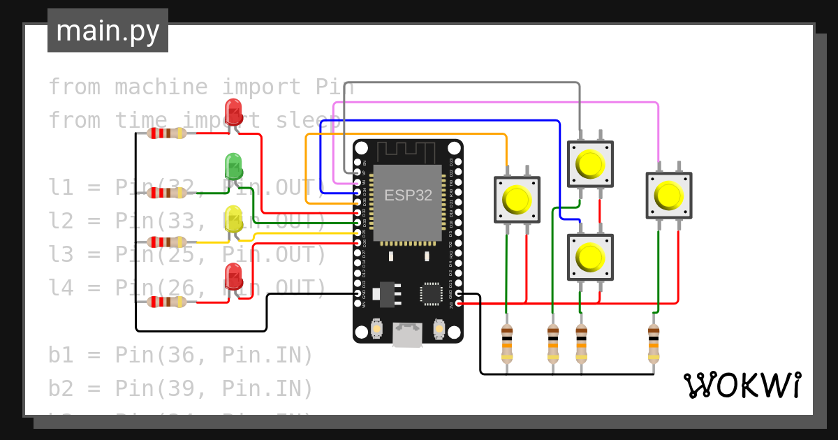 Esp32 4boutons 4leds V1 Wokwi Esp32 Stm32 Arduino Simulator