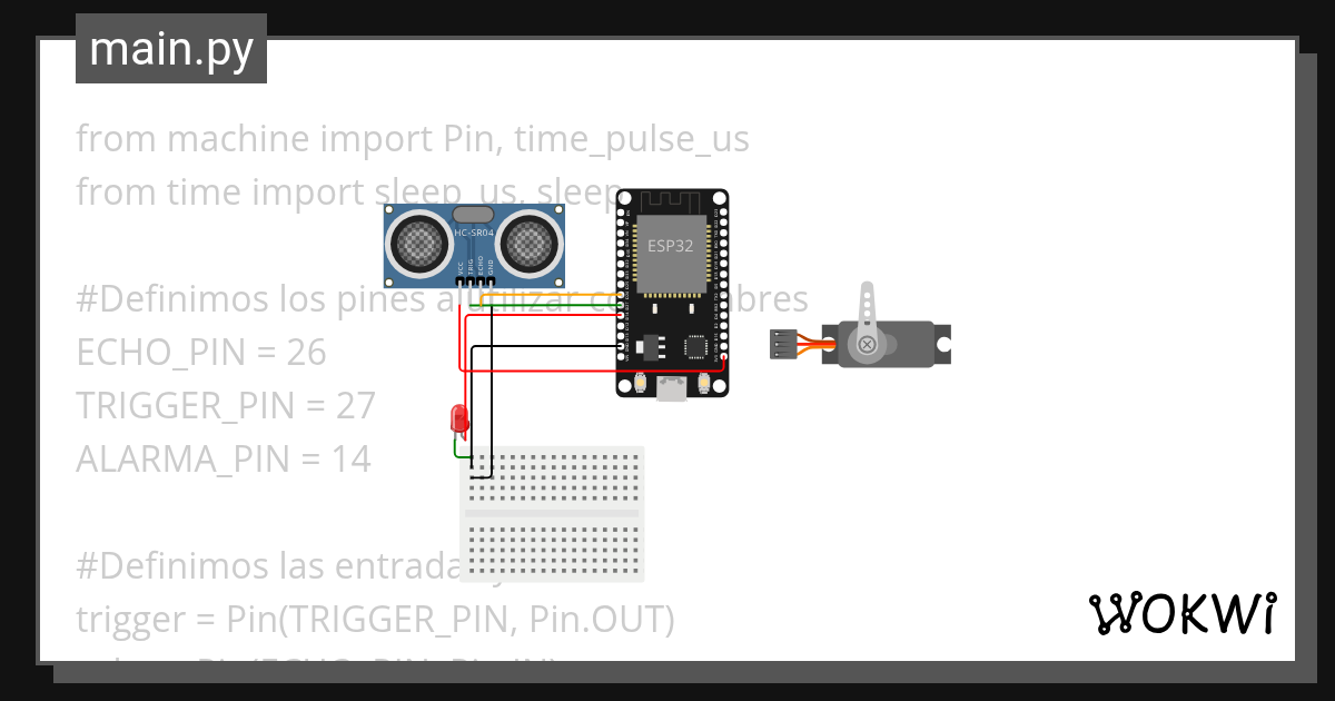 Servo y sensor ultra - Wokwi ESP32, STM32, Arduino Simulator