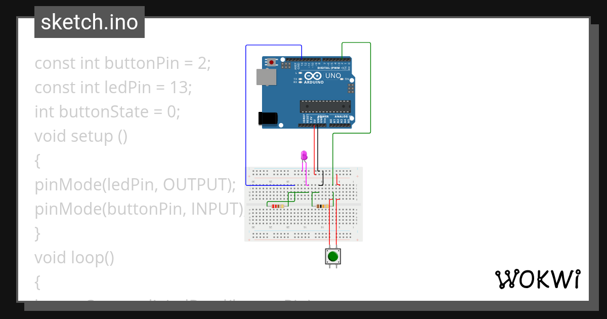 Pushbutton-Controlled LED - Remo - Wokwi ESP32, STM32, Arduino Simulator