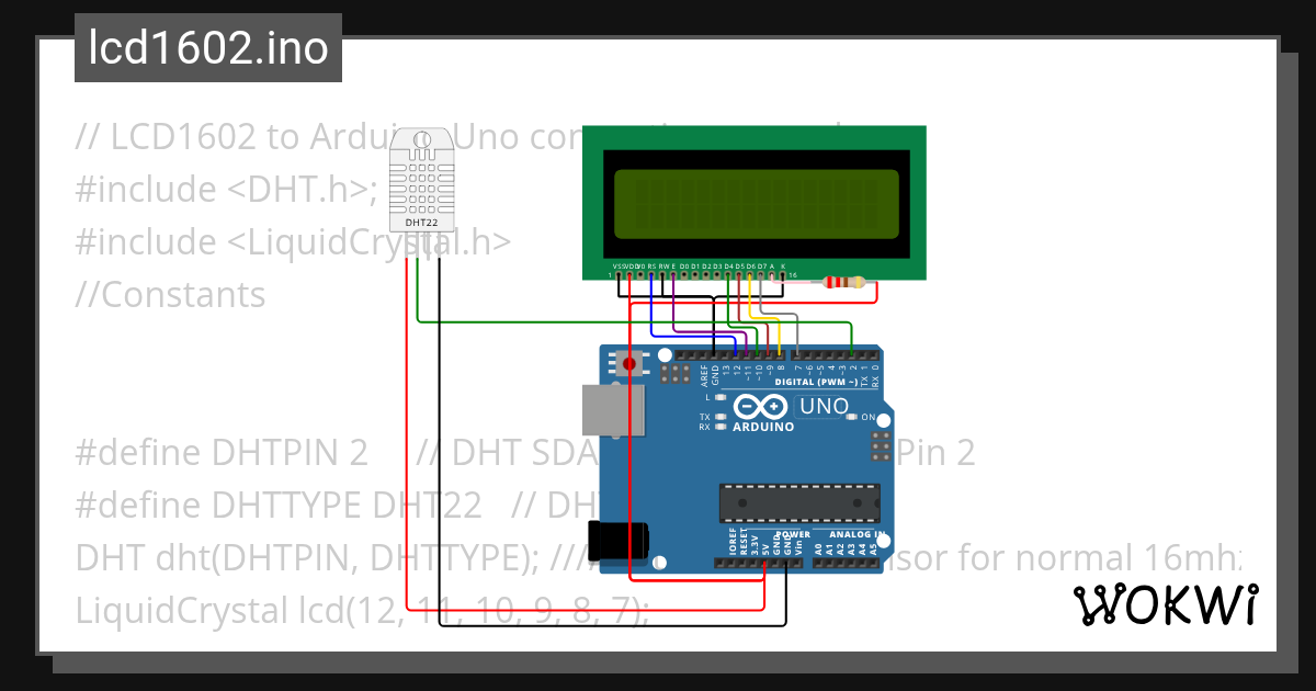 lcd1602 dht combo - Wokwi ESP32, STM32, Arduino Simulator