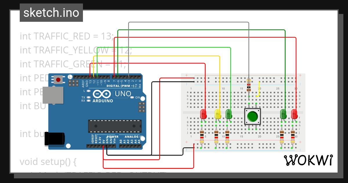 traffic lights task 3 - Wokwi ESP32, STM32, Arduino Simulator