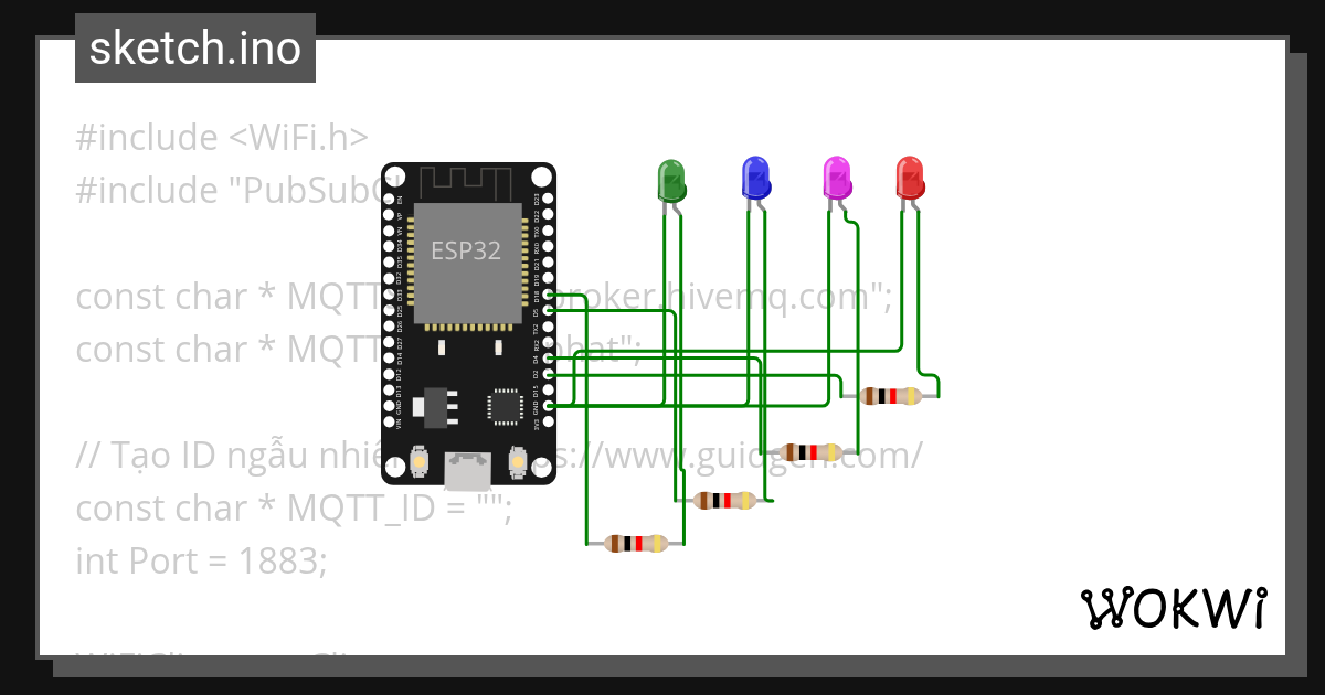 MQTT (4led) - Wokwi ESP32, STM32, Arduino Simulator