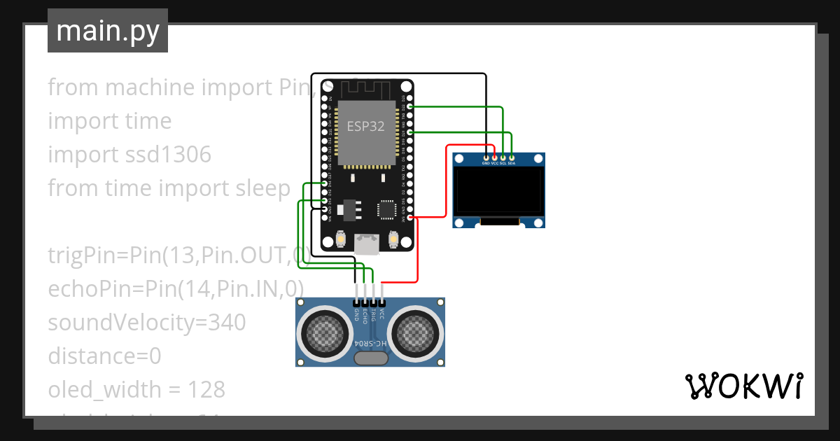 Ultrasonic Oled Wokwi Esp32 Stm32 Arduino Simulator