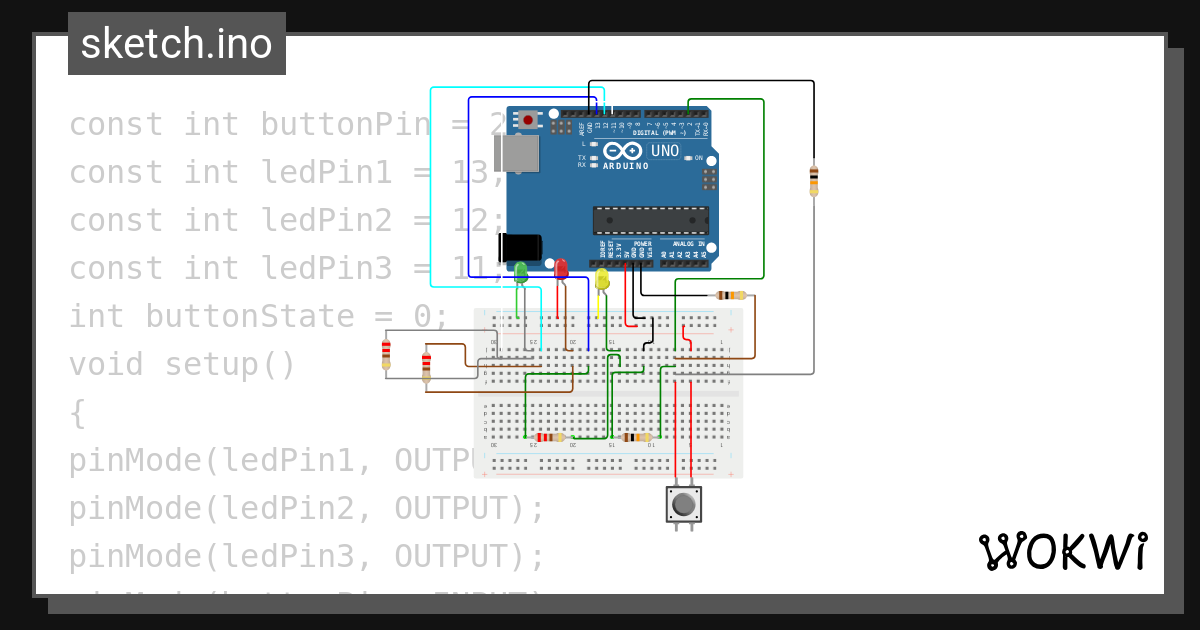 Multiple Led Controlled By Single Pushbutton Mayor Wokwi Esp32 Stm32 Arduino Simulator