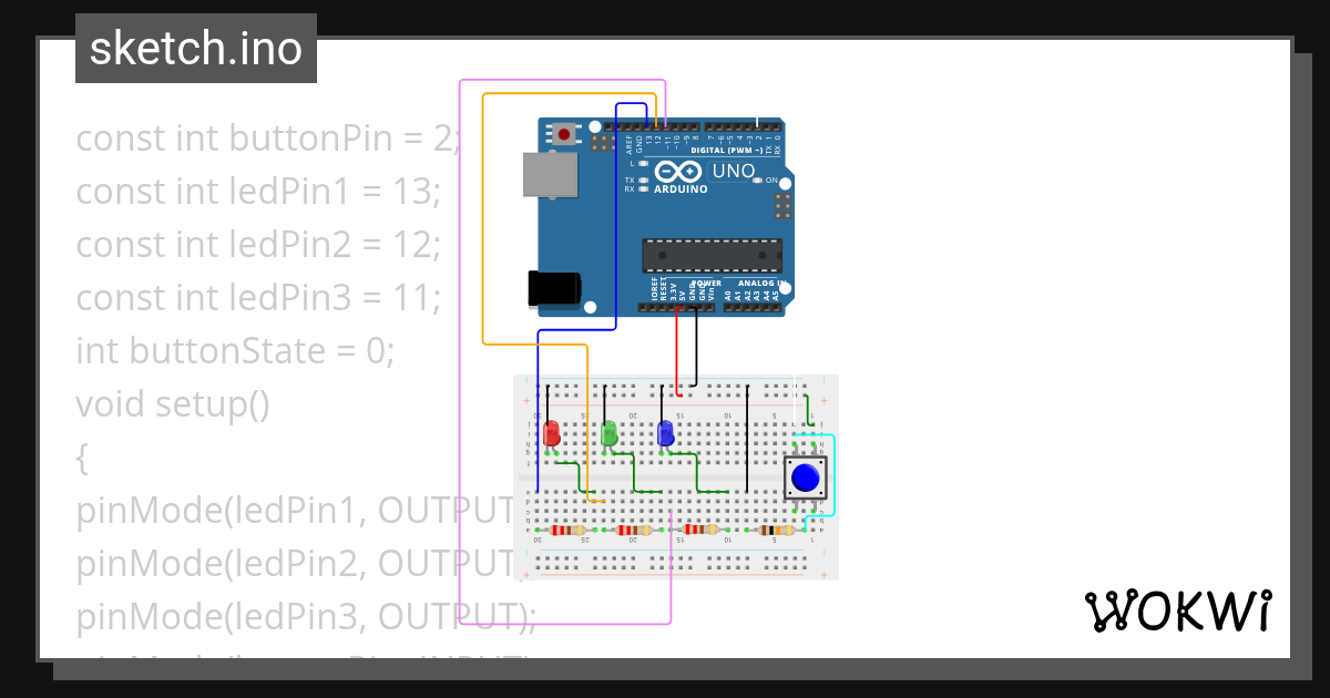 Multiple LED controlled by Single Pushbutton - DELACRUZ - Wokwi ESP32, STM32, Arduino Simulator