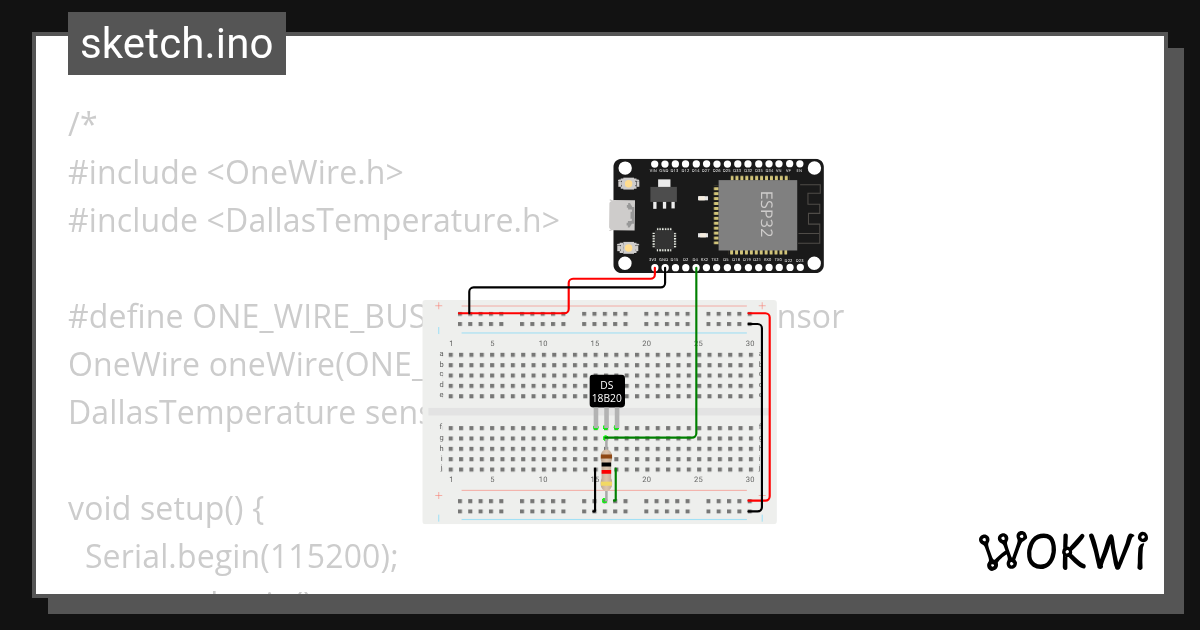 DS18B20 - Wokwi ESP32, STM32, Arduino Simulator