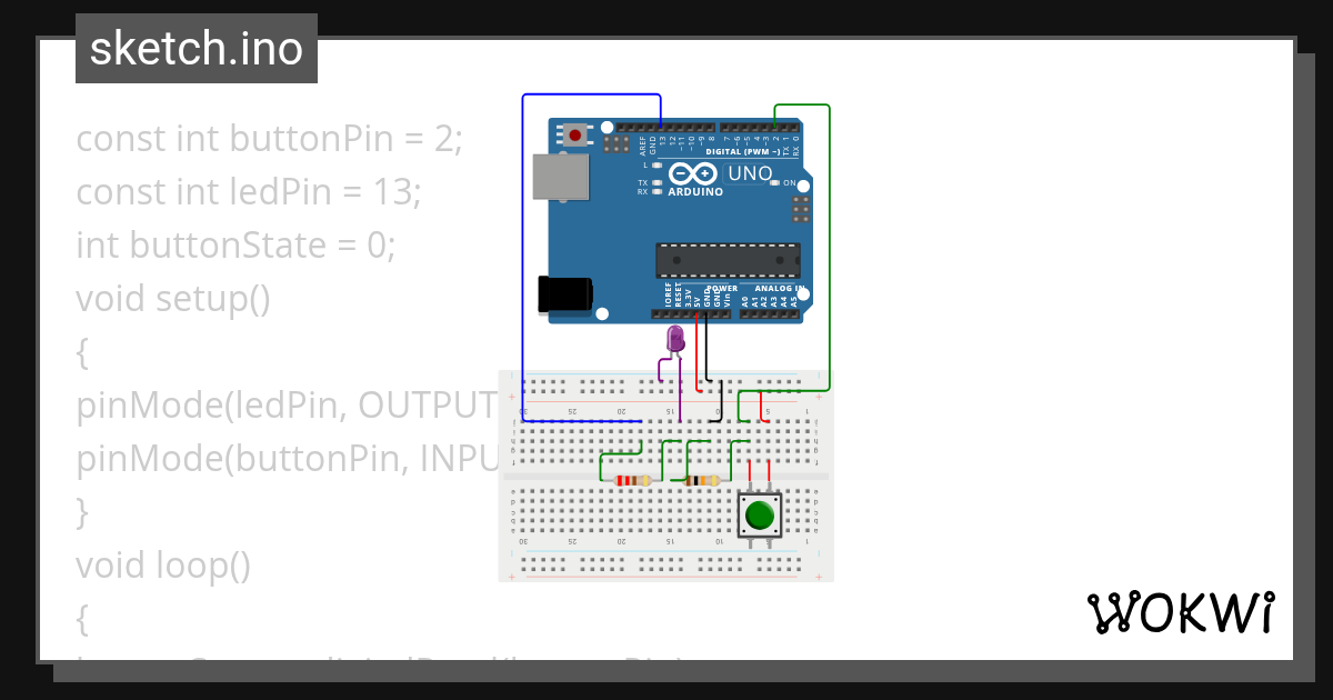 Pushbutton Controlled Led Condes Wokwi Esp32 Stm32 Arduino Simulator 