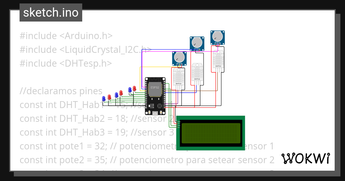 Control Temperatura PI DHT22 LCD I2C V1.3 - Wokwi ESP32, STM32, Arduino Simulator