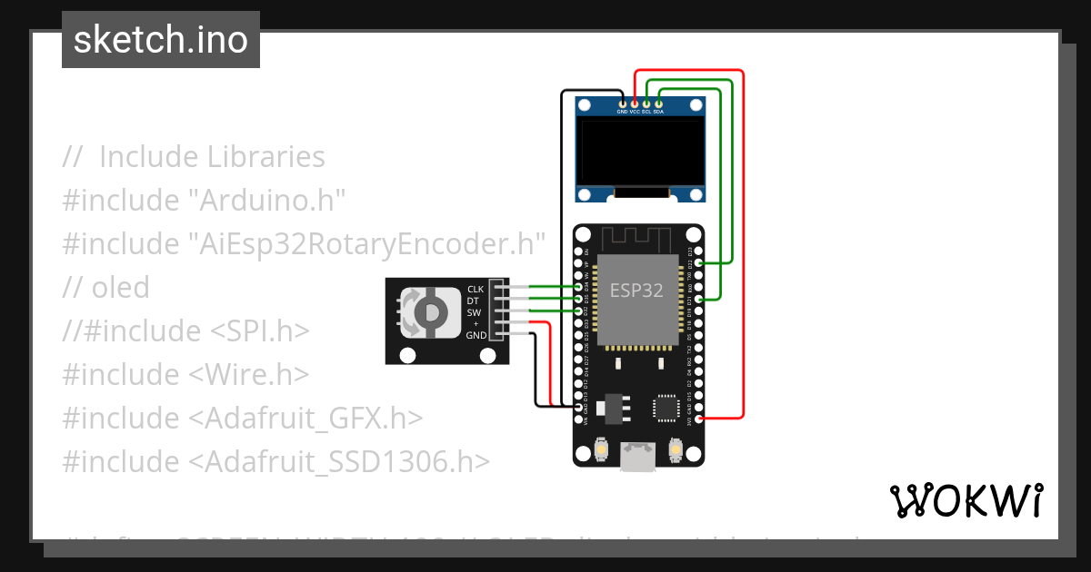 Encoder-OledSDS1306 - Wokwi ESP32, STM32, Arduino Simulator