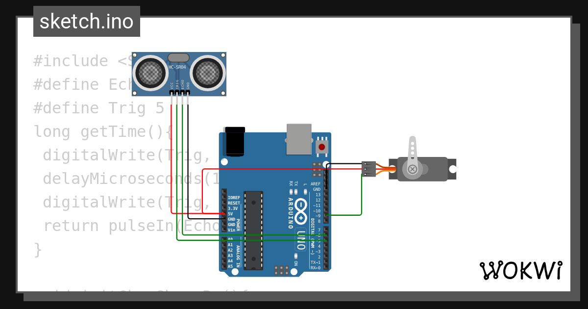 通过距离控制舵机的开端 Wokwi Esp32 Stm32 Arduino Simulator 