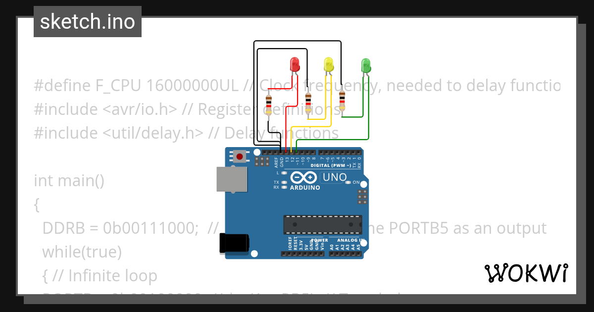 Programa Semáforo LED em C - Wokwi ESP32, STM32, Arduino Simulator