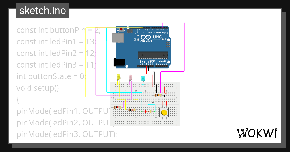 Seatwork #3 - Multiple LED controlled by Single Pushbutton - Wokwi ESP32, STM32, Arduino Simulator
