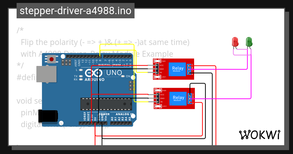 filp polarity with_Relay Module - Wokwi ESP32, STM32, Arduino Simulator filp polarity with_Relay Module - Wokwi ESP32, STM32, Arduino Simulator