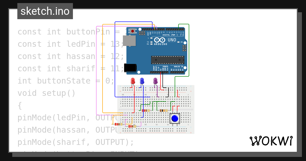 Multiple Led Controlled By Single Pushbutton Sharif Wokwi Esp32 Stm32 Arduino Simulator