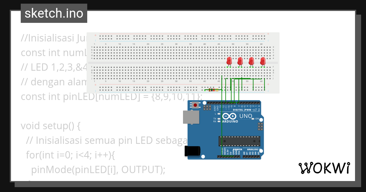 Animasi Susunan LED menggunakan Array - Wokwi ESP32, STM32, Arduino Simulator