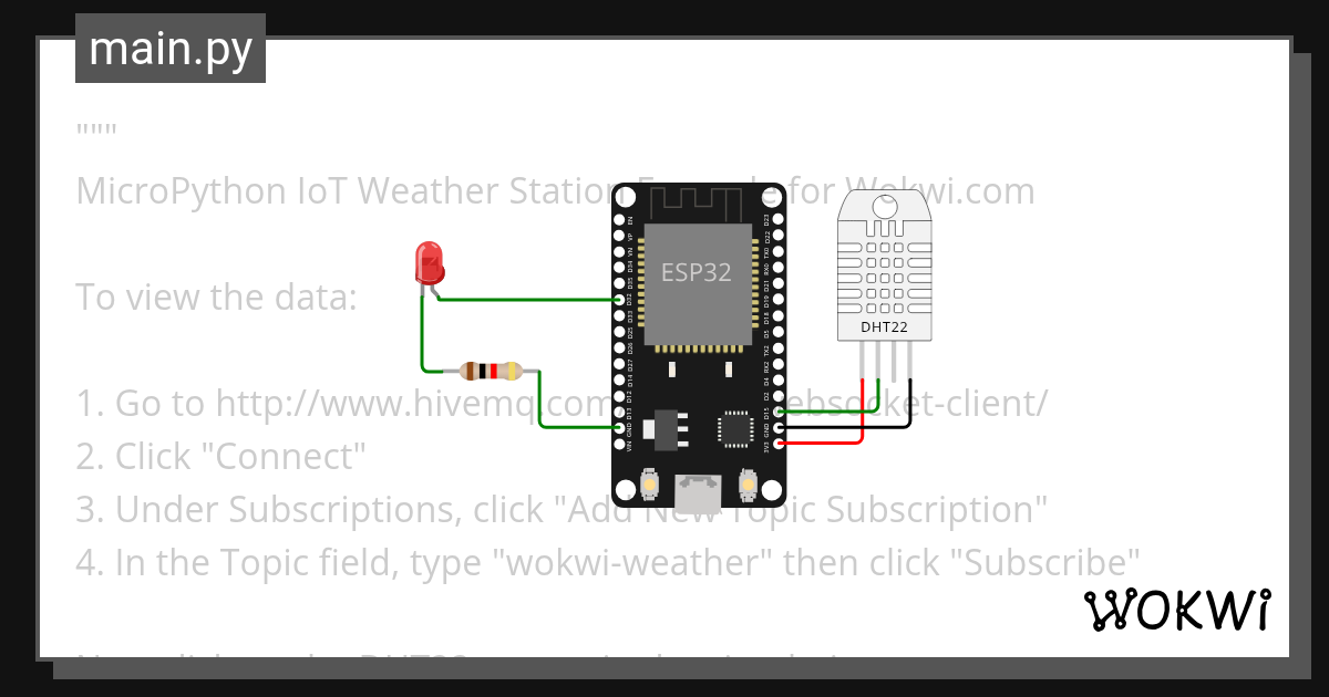 MQTT Weather Logger - LED - Wokwi ESP32, STM32, Arduino Simulator
