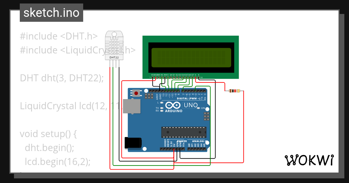 LCD with DHT22 - Wokwi ESP32, STM32, Arduino Simulator