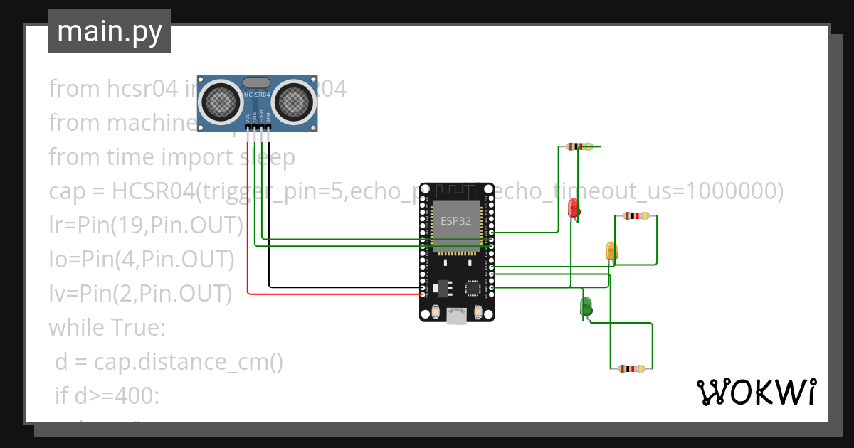distance capteur - Wokwi ESP32, STM32, Arduino Simulator