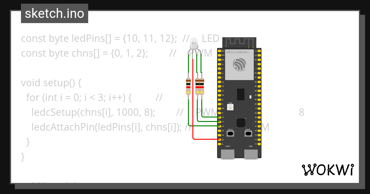 11.RGB_LED - Wokwi ESP32, STM32, Arduino Simulator