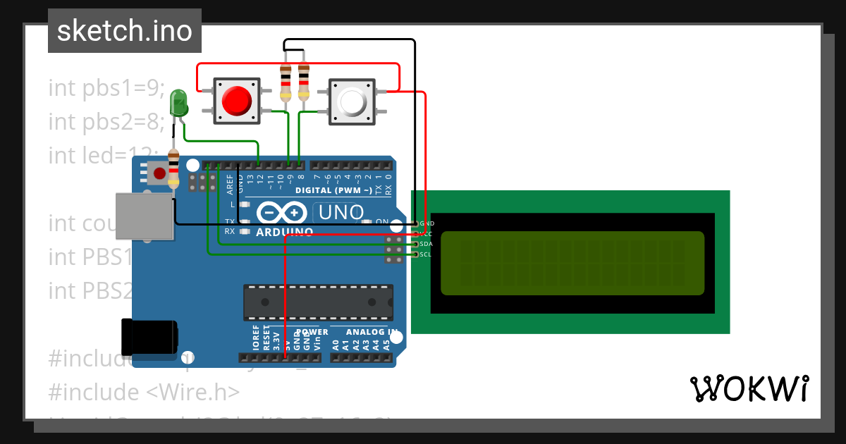 Incritmen dan reset (LCD 16x2) - Wokwi ESP32, STM32, Arduino Simulator