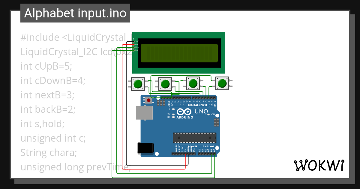 Alphabet input - Wokwi ESP32, STM32, Arduino Simulator
