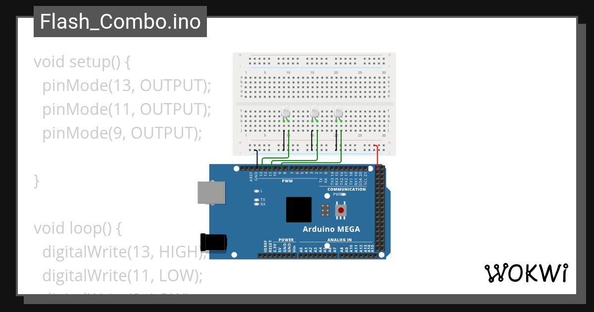 Flash LED Combo - Wokwi ESP32, STM32, Arduino Simulator